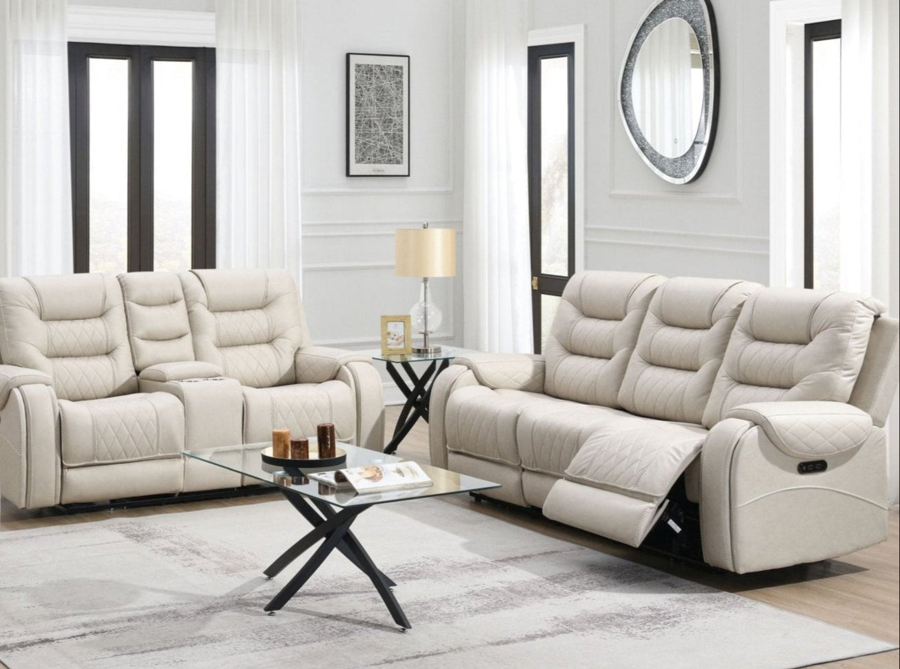 Liston Beige 2 Piece Recliner Sofa Set - Recliners and Reclining Suites
